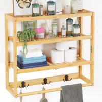 China OEM Bamboo Bathroom Wall Shelf Over Toilet Storage With Hooks for sale