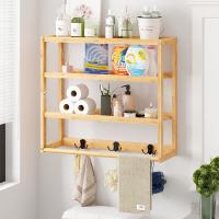 China OEM Bamboo Bathroom Wall Shelf Over Toilet Storage With Hooks for sale