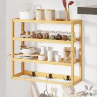 China OEM Bamboo Bathroom Wall Shelf Over Toilet Storage With Hooks for sale