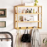 China OEM Bamboo Bathroom Wall Shelf Over Toilet Storage With Hooks for sale