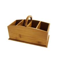 China Custom Size Accepted Bamboo Desktop Organizer Station Box Storage Holder with Handle for sale