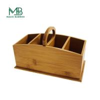 China Custom Size Accepted Bamboo Desktop Organizer Station Box Storage Holder with Handle for sale