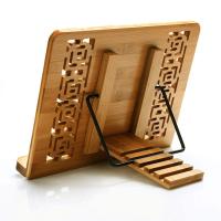 China Rectangle Shaped Natural Bamboo Book Stand Tablet Holder with Retro Hollow Appearance for sale