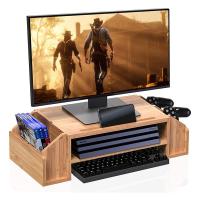 China Convenient 2-tier Bamboo Monitor Stand with 58*25*16cm Multi-functional Storage Drawer for sale