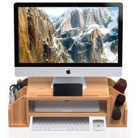 China Convenient 2-tier Bamboo Monitor Stand with 58*25*16cm Multi-functional Storage Drawer for sale