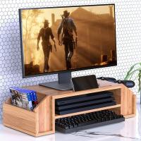 China Convenient 2-tier Bamboo Monitor Stand with 58*25*16cm Multi-functional Storage Drawer for sale