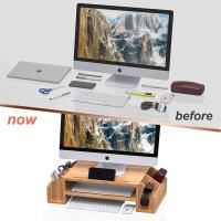 China Convenient 2-tier Bamboo Monitor Stand with 58*25*16cm Multi-functional Storage Drawer for sale