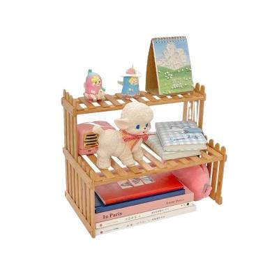 China Storage Holder Container Bamboo Tabletop Plant Stand Natural 2-Layer for Small Plants for sale