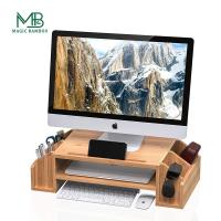 China Computer Desk Organizer with Storage Bins Double Layer Bamboo Design OEM/ODM Accepted for sale