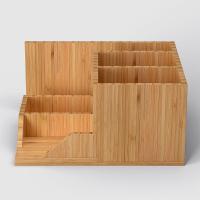 China 20x18x10cm Bamboo Desk Organizer Carved Pen Holder for Office Supplies Classic Design for sale