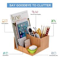 China 20x18x10cm Bamboo Desk Organizer Carved Pen Holder for Office Supplies Classic Design for sale