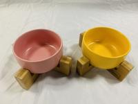 China Single Multicolor Dog Bowl Holder Made of Natural Bamboo Add Bowl 7.5cm Height for Outdoor for sale