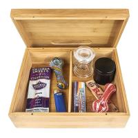 China Modern Design Style Bamboo Square Box With Lid And Lock To Store Tobacco Tea Jewelry 25.4x 20.1 x 10.1 CM for sale