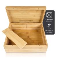 China Modern Design Style Bamboo Square Box With Lid And Lock To Store Tobacco Tea Jewelry 25.4x 20.1 x 10.1 CM for sale