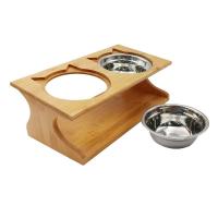 China 35x17.5x13cm Bamboo Elevated Dog Cat Food Stand Feeder with 2 Stainless Steel Raised Bowls Customer Logo for sale