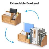 China Adjustable Bookend Bamboo Storage Box for Office Organization 30-56.4 x18.54x18.03cm for sale