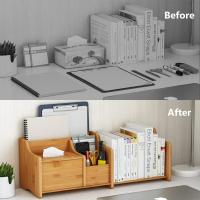 China Adjustable Bookend Bamboo Storage Box for Office Organization 30-56.4 x18.54x18.03cm for sale