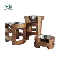 China Make Pet Eat Elevated Bamboo Wooden Pet Food Feeder With Stainless Steel Bowls Single Tier for sale