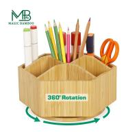 China Eco-Friendly 18x20.5x12.5 Bamboo Pencil Cup Pot Stationery Organizer for Office Desk for sale