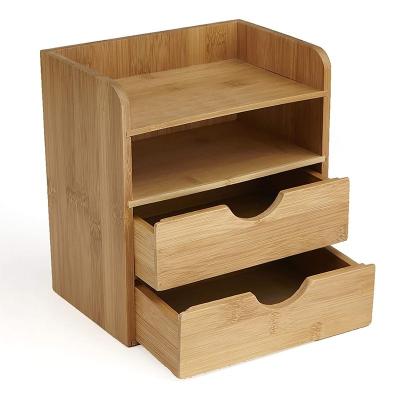 China Customized Logo Acceptable 4-Tier Bamboo Box Desk Organizer with 2 Drawers for sale