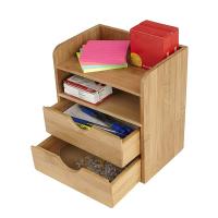 China Customized Logo Acceptable 4-Tier Bamboo Box Desk Organizer with 2 Drawers for sale