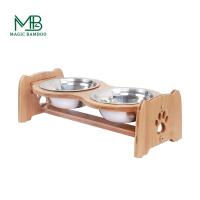 China 3l Capacity Raised and Elevated Bamboo Pet Feeder with Adjustable Bowls for sale