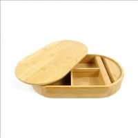China Bamboo Oval Mirror Jewelry Box Jewelry Organizer Multi Divided for sale