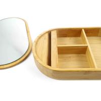 China Bamboo Oval Mirror Jewelry Box Jewelry Organizer Multi Divided for sale