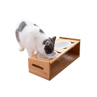 China Natural Pet Elevated Raised Stand Diner Feeder with 2 Removable Ceramic Bowls Direct for sale
