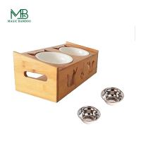 China Natural Pet Elevated Raised Stand Diner Feeder with 2 Removable Ceramic Bowls Direct for sale