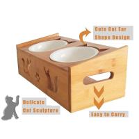 China Natural Pet Elevated Raised Stand Diner Feeder with 2 Removable Ceramic Bowls Direct for sale