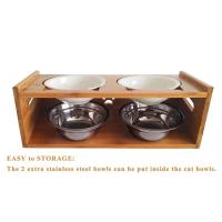 China Natural Pet Elevated Raised Stand Diner Feeder with 2 Removable Ceramic Bowls Direct for sale