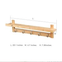 China Convenient Living Room Storage Bamboo Wall-Mounted Coat Hook Rack with Upper Shelf for sale