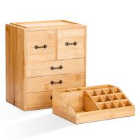 China Countertop Bamboo Wooden Makeup And Jewelry Drawer Organizer Box for sale