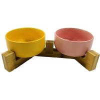 China Functional Bamboo Pet Feeder with 2 Ceramic Bowls Sustainable and Multifunctional for sale