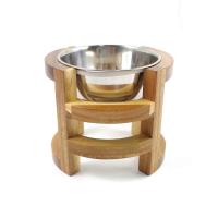 China Made Modern Style Elevated BAMBOO Wooden Pet Food Feeder with Stainless Steel Bowls for sale