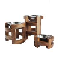 China Made Modern Style Elevated BAMBOO Wooden Pet Food Feeder with Stainless Steel Bowls for sale