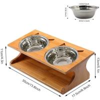 China Non-folding Rack Height Adjustable Raised Bamboo Sublimation Dog Bowls Pet Feeder With Stand for sale