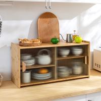 China Bamboo Wall Mounted Kitchen Pantry Organizers Sideboard With Transparent Doors for sale