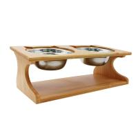 China Non-folding Rack Height Adjustable Raised Bamboo Sublimation Dog Bowls Pet Feeder With Stand for sale