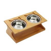 China Non-folding Rack Height Adjustable Raised Bamboo Sublimation Dog Bowls Pet Feeder With Stand for sale