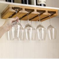 China BAMBOO Home Bar Wall Mount Wine Glass Hanging Rack Cup Hanger Goblet Shelf Locker for sale