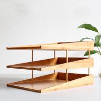 China 34x25x6cm Bamboo Stackable File Tray Multi-layer Desktop Storage Organizer for Office for sale