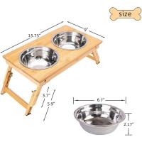 China Single Tier Sustainable Bamboo Foldable Pet Feeder Non-Slip Two Bowls for Sustainable for sale