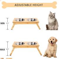 China Single Tier Sustainable Bamboo Foldable Pet Feeder Non-Slip Two Bowls for Sustainable for sale