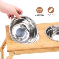 China Single Tier Sustainable Bamboo Foldable Pet Feeder Non-Slip Two Bowls for Sustainable for sale
