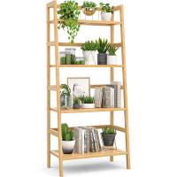 China Freestanding Open Bookcase Bamboo Bookshelf 4-Tier Ladder Shelf for Toilet Paper for sale