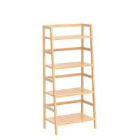 China Freestanding Open Bookcase Bamboo Bookshelf 4-Tier Ladder Shelf for Toilet Paper for sale