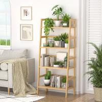 China Freestanding Open Bookcase Bamboo Bookshelf 4-Tier Ladder Shelf for Toilet Paper for sale