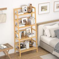 China Freestanding Open Bookcase Bamboo Bookshelf 4-Tier Ladder Shelf for Toilet Paper for sale